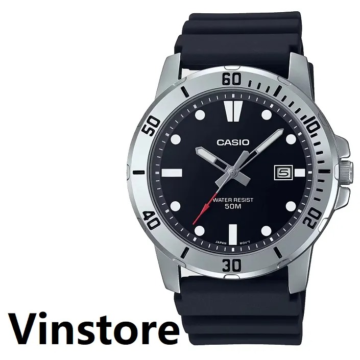 Casio MTP-VD01 Analog Black Resin Strap Black Dial Men Watch MTP-VD01 ...