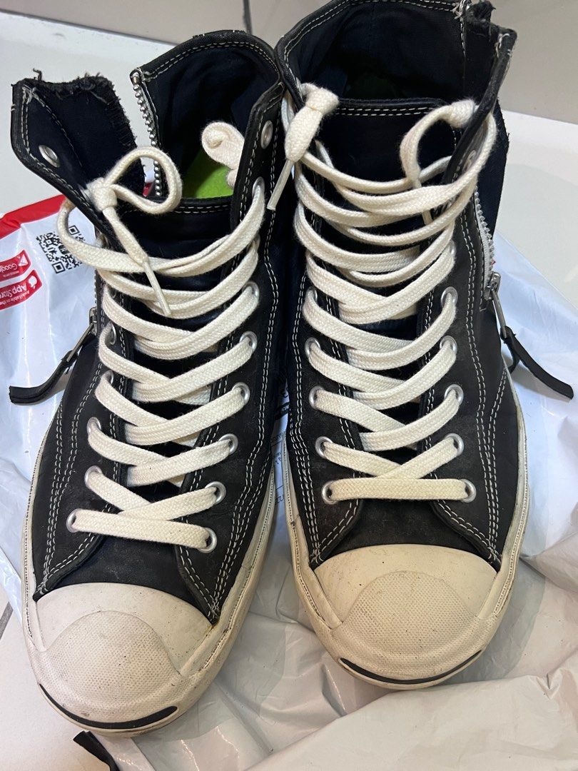 Converse black leather Jack Purcell high cut with zip, Men's Fashion ...