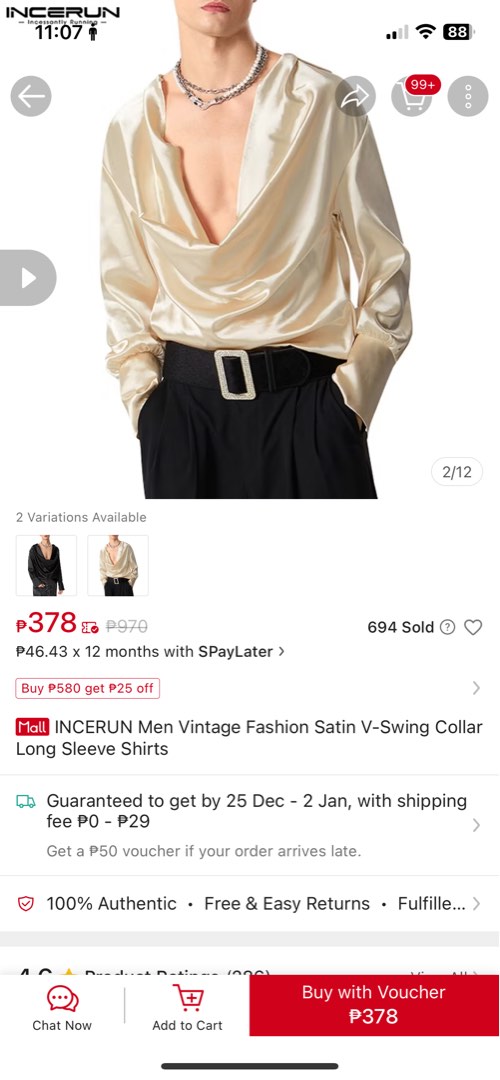 INCERUN satin v swing long sleeve, Men's Fashion, Tops & Sets, Formal ...