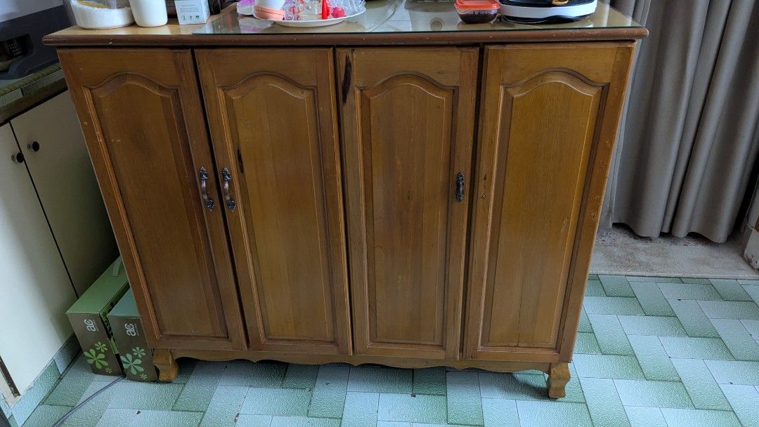 Kabinet Kayu Solid 4 Pintu Cabinet Shelves Solid Wood, Furniture & Home ...