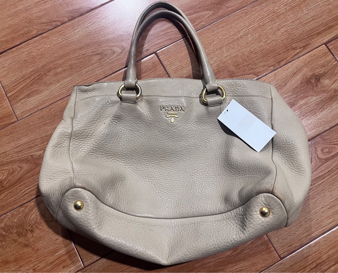 Prada Vitello Daino 2 Way Bag Beige Authentic, Fesyen Wanita, Tas & Dompet di Carousell