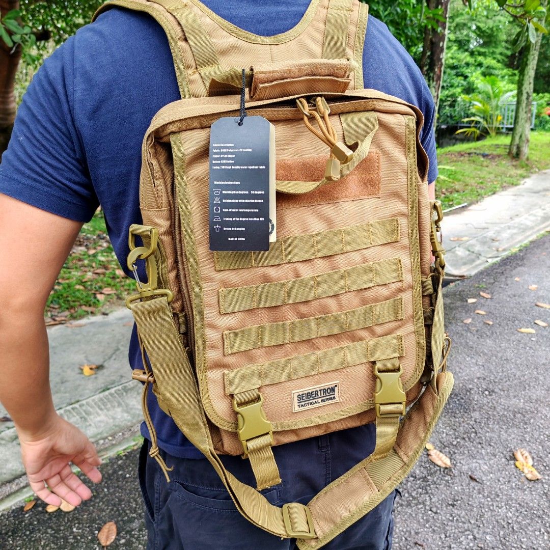 Seibertron Waterproof Molle Tactical Laptop Sling Backpack in Khaki ...
