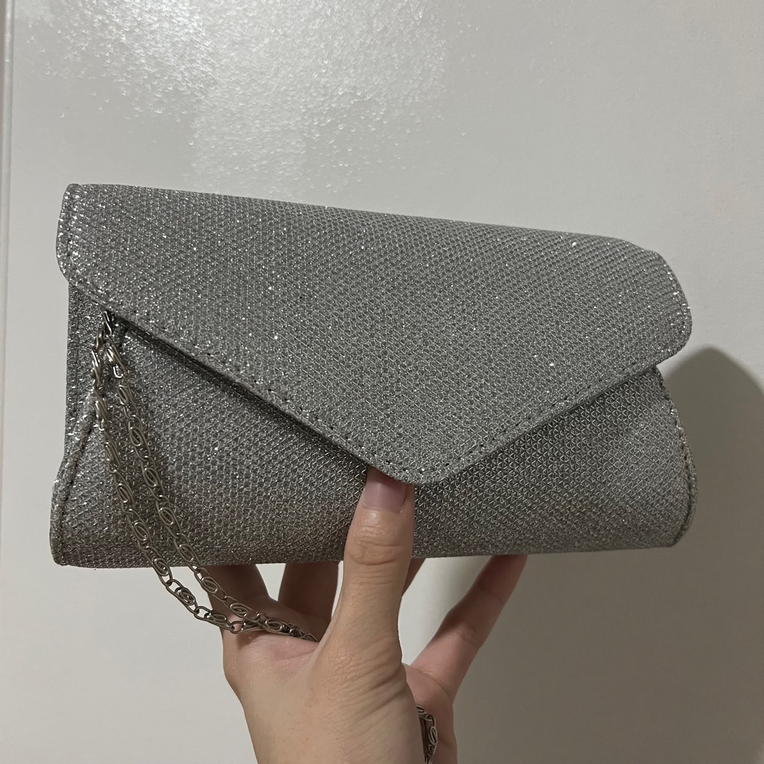 Shein Silver Clutch with Chain Sling, Women's Fashion, Bags & Wallets ...