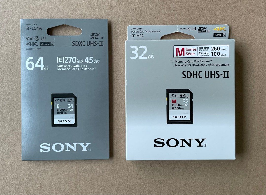 Sony SDXC UHS-II 64GB E (SF-E64A) / 32GB M (SF-M32T) Series SD Memory ...