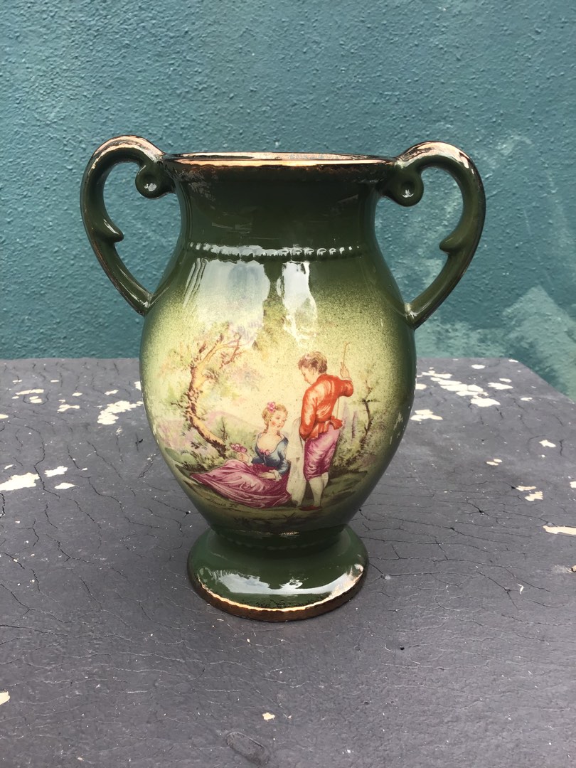 Vintage English Oldcourt Ware Staffordshire LouisXV Green 2 Handled ...