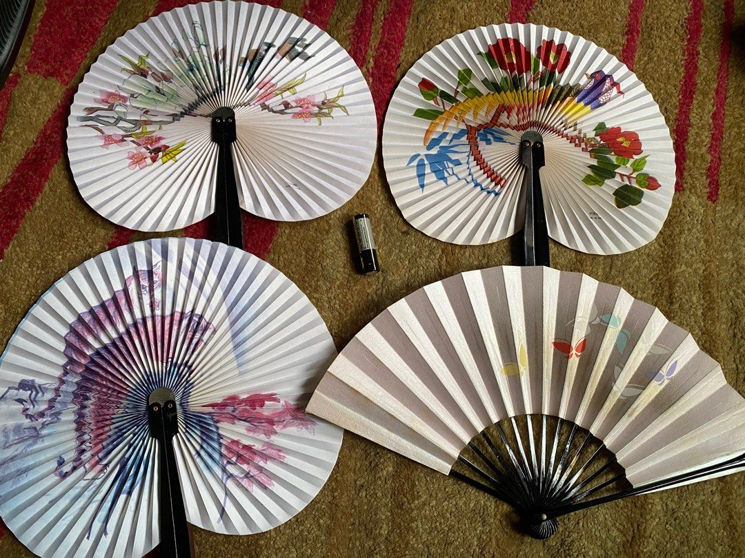 Vintage Hand Fan Peacock & Flowers Paper Folding Hand Fan Made In China ...