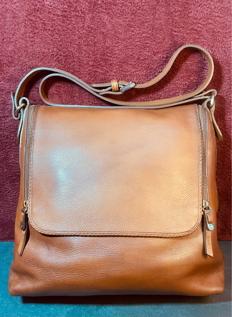 Vintage Massimo Dutti Made in Spain Sling Cross Body Bag in Tan Cowhide ...