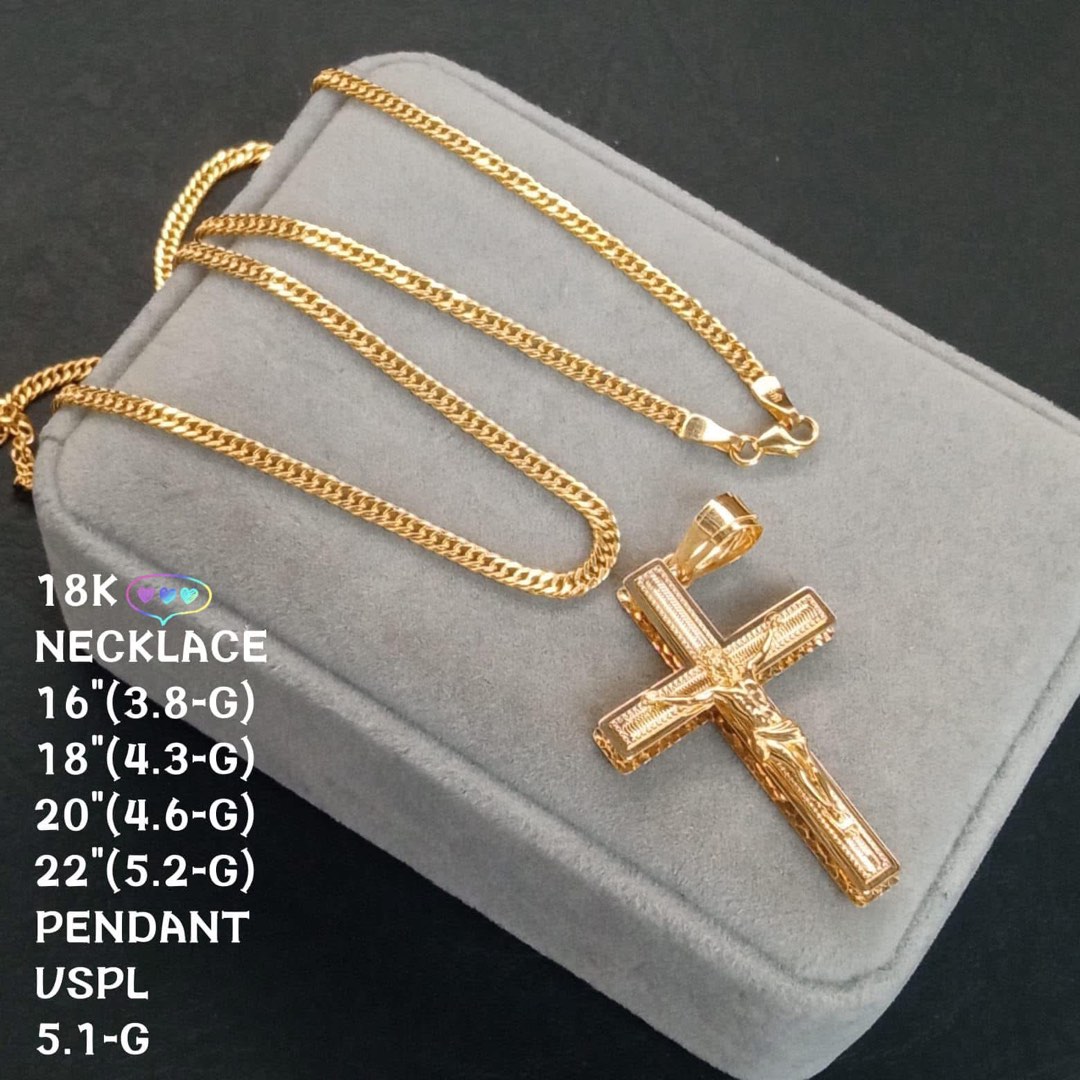 18k Saudi Gold YG Crus Assorted Design Pendants Curb Chain Necklaces ...