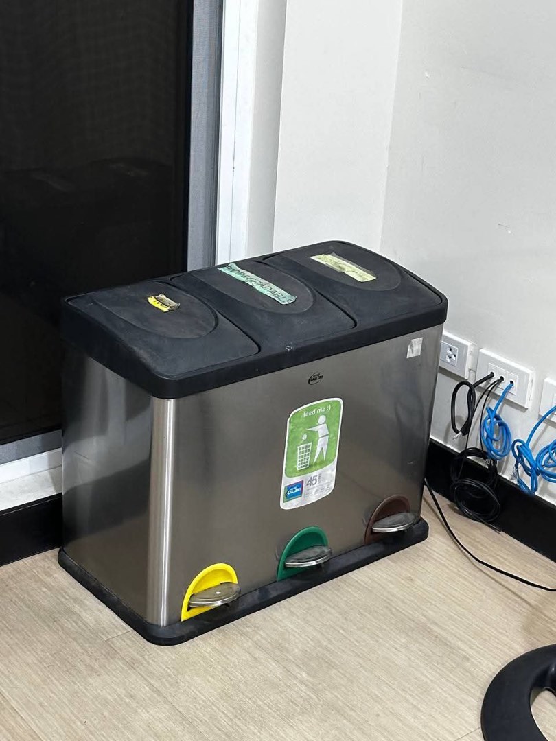 3 compartment trash bin, Furniture & Home Living, Cleaning & Homecare ...