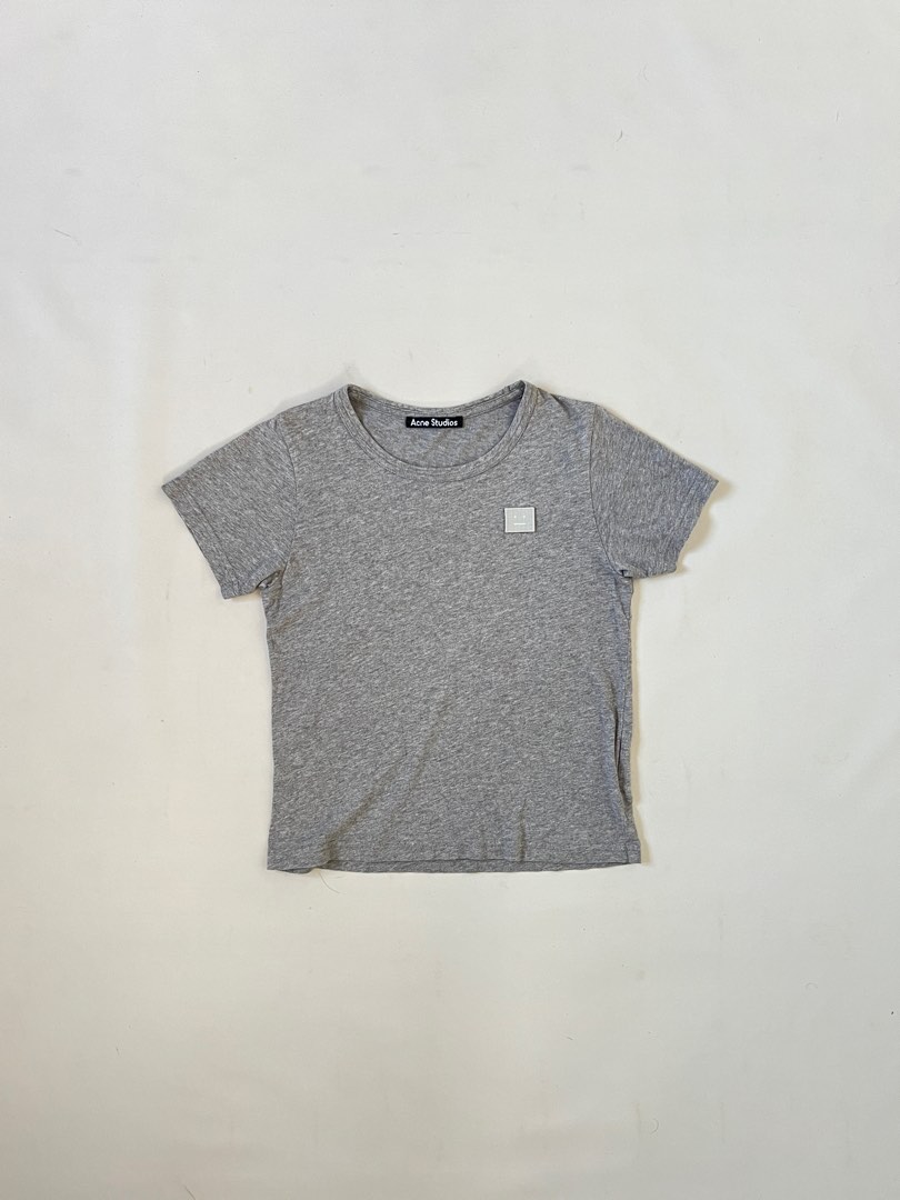 Acne studios gray smiley face patch babytee top XS/S L18.5 W14.5 ...