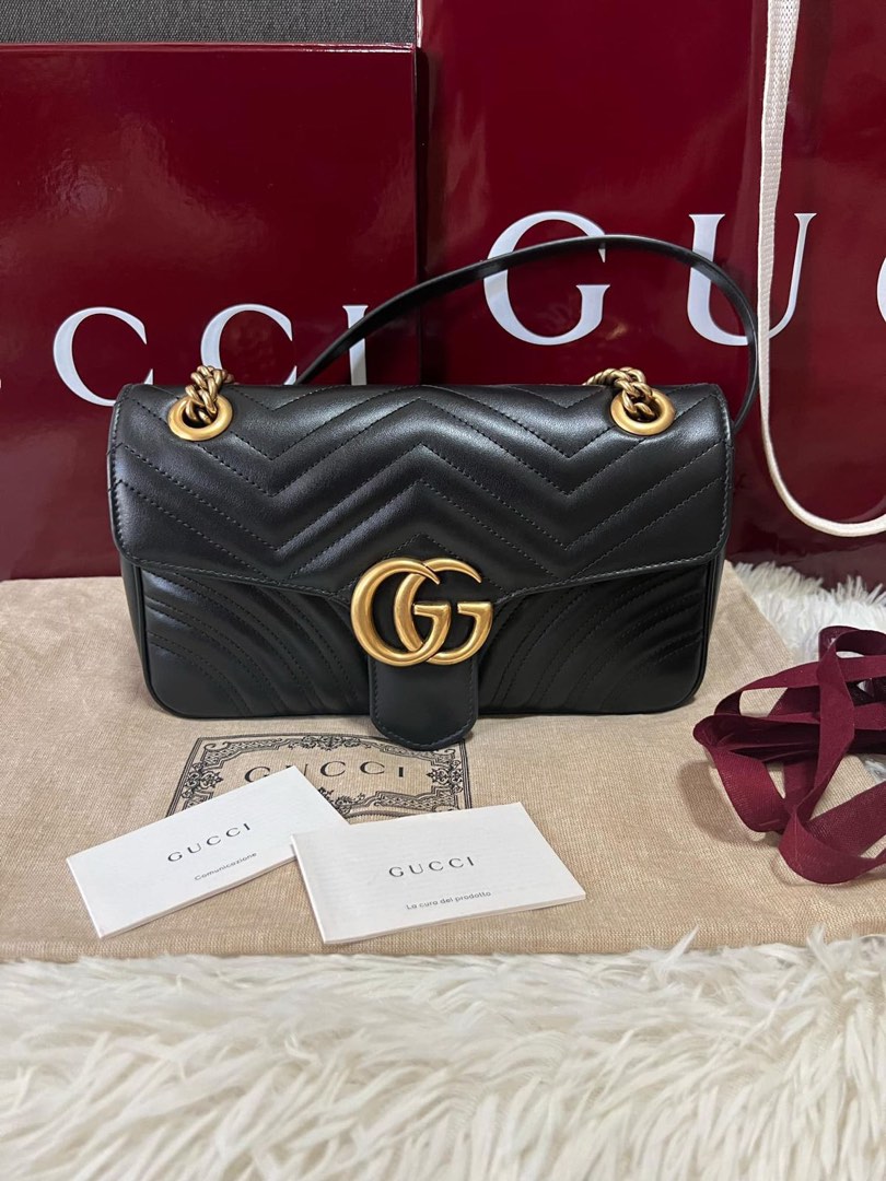 Exellent Gucci marmont black ghw small size 26cm Tahun 2023 (up) New ...