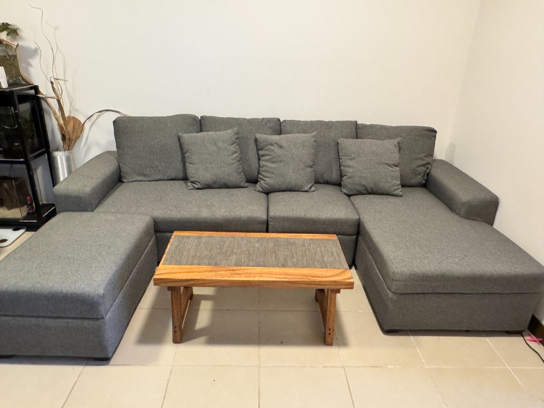 Hannah Corner L-type Gray Fabric Sofa with Ottoman, Furniture & Home Living, Furniture, Sofas on ...