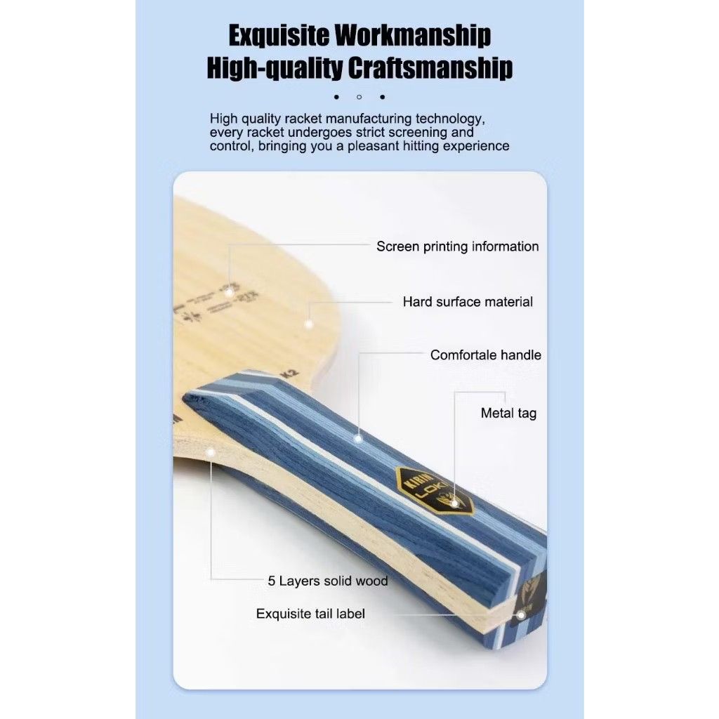 Loki Kirin K2 PURE Wood Table Tennis Blade Paddle Bat Raket Ping Pong ...