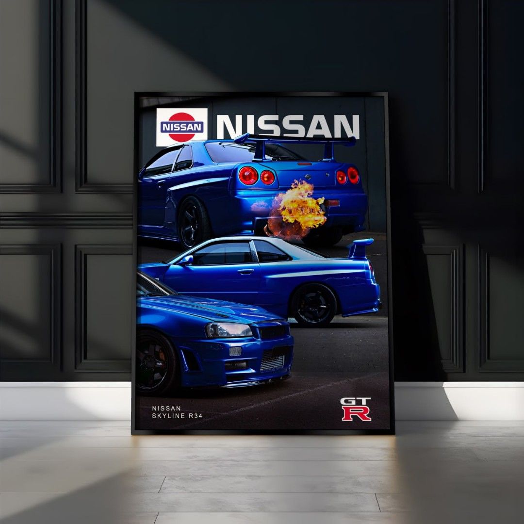 Nissan GTR R34 R35 JDM Poster With Frame, Furniture & Home Living, Home ...