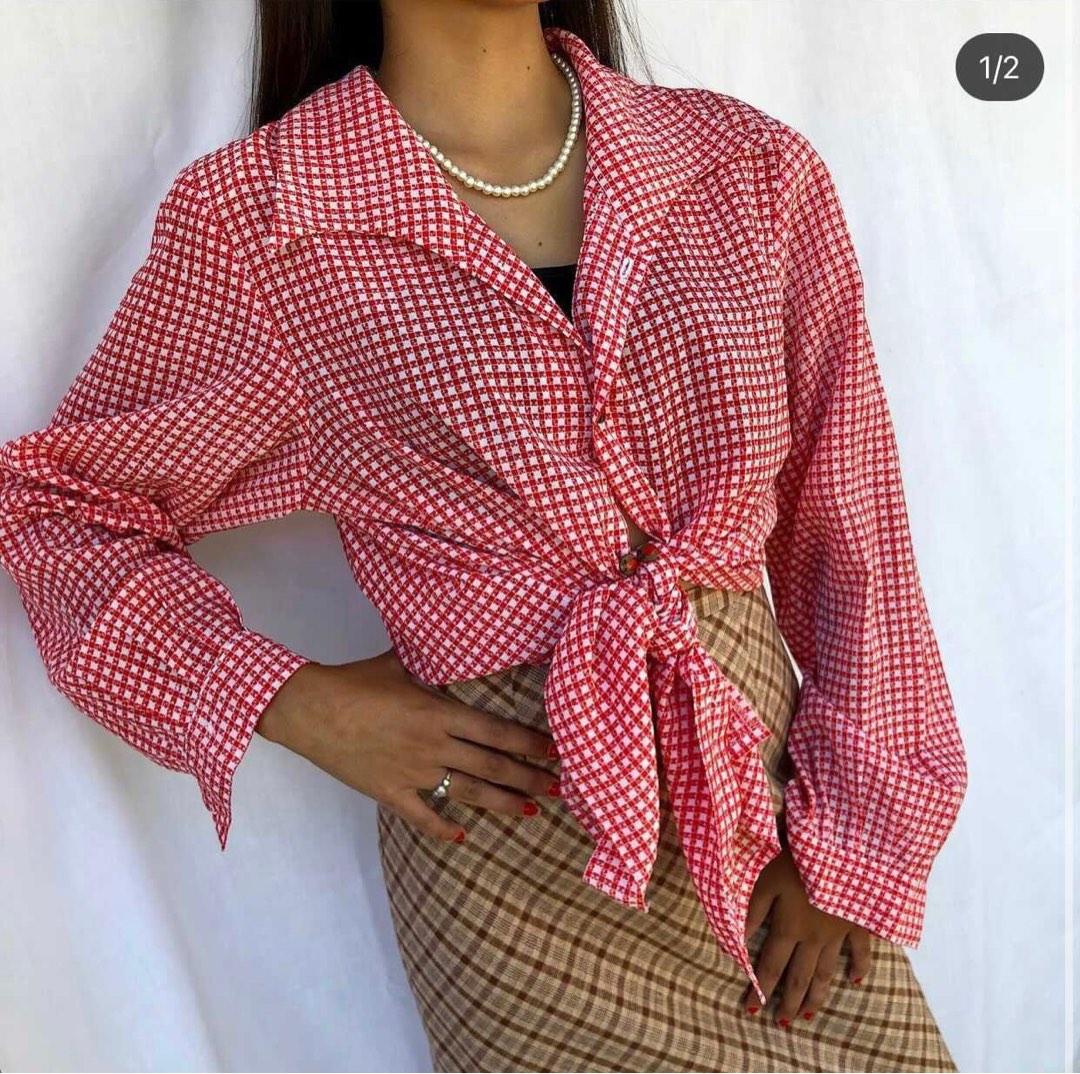 Red and White Checkered Blouse, Women's Fashion, Tops, Blouses on Carousell