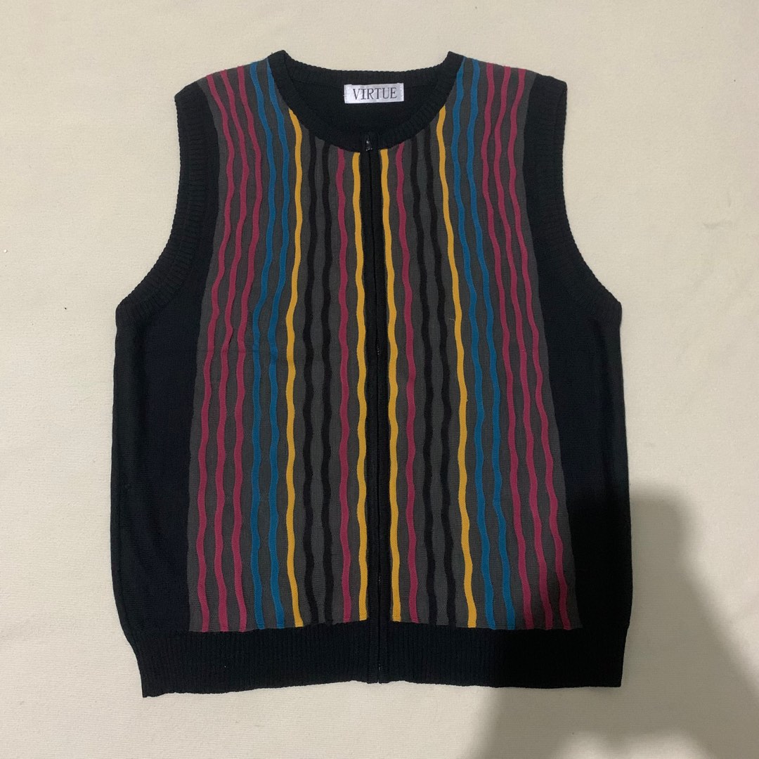 Vest Rajut Hitam Full Motif Timbul Salur Zipper Vintage Ala Coogie ...