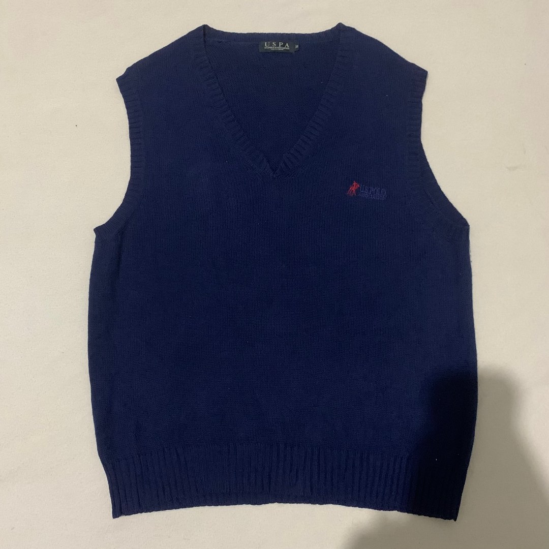 Vest Rajut Tebal Navy Pekat V-neck Oversize U.S. POLO USPA, Fesyen Pria ...