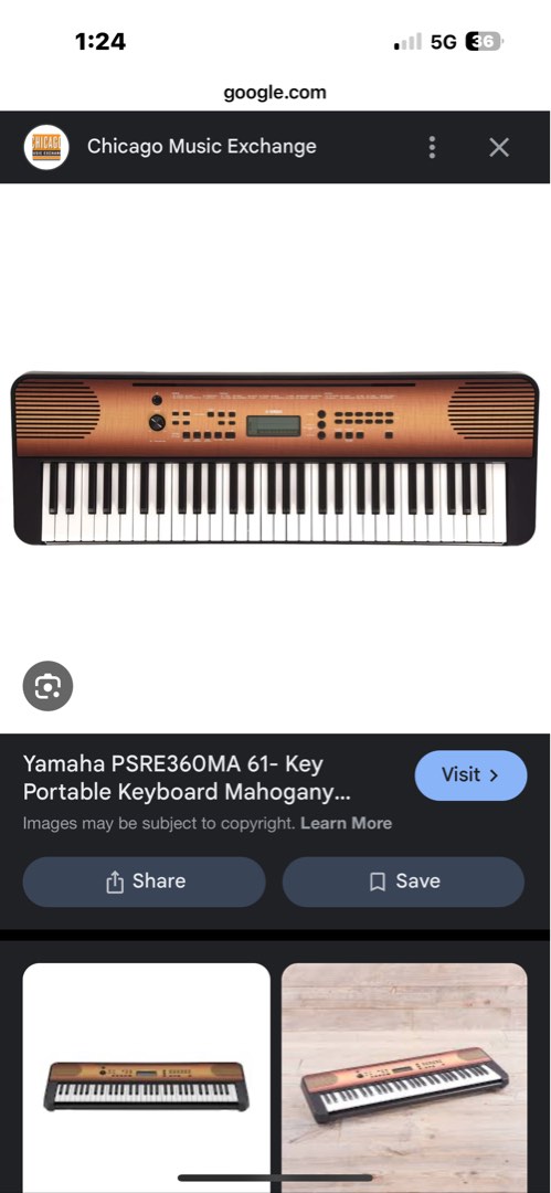 Yamaha PSRE360MA 61- Key Portable Keyboard Mahogany Wood, Hobbies ...