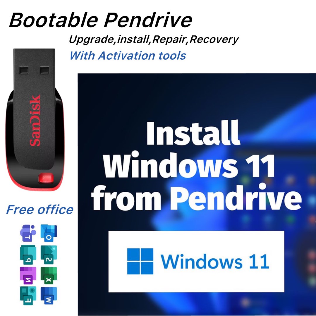 Bootable windows 11 USB with Activation Key+ Microsoft word, Computers ...