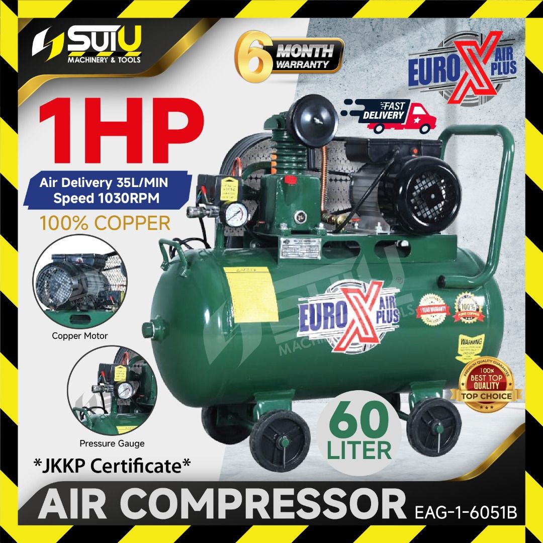 [COMPRESSOR ONLY] EUROX AIR PLUS EAG-1-6051B / EAG16051B 60L 1HP Air Compressor / Kompressor ...