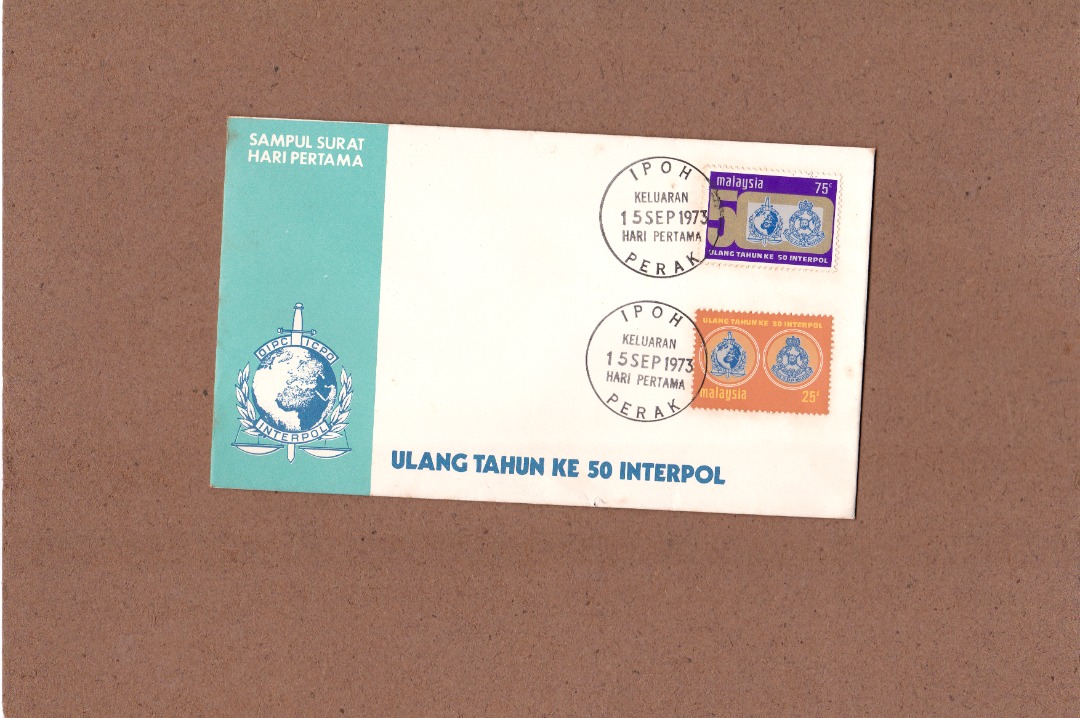 Mazuma *S1386 Malaysia FDC 1973 Ulang Tahun Ke-50 Interpol Polis Chop ...
