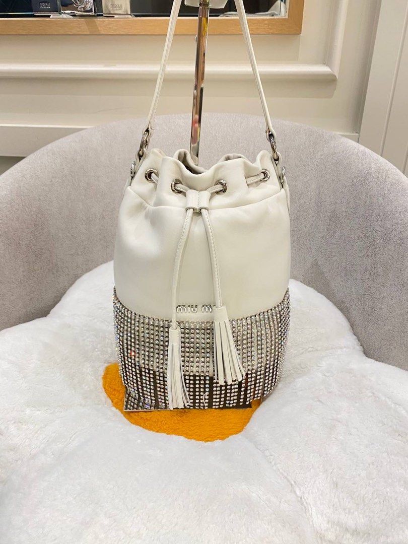 MIU MIU RHINESTONE FRINGE BUCKET BAG, Luxury, Bags & Wallets on Carousell