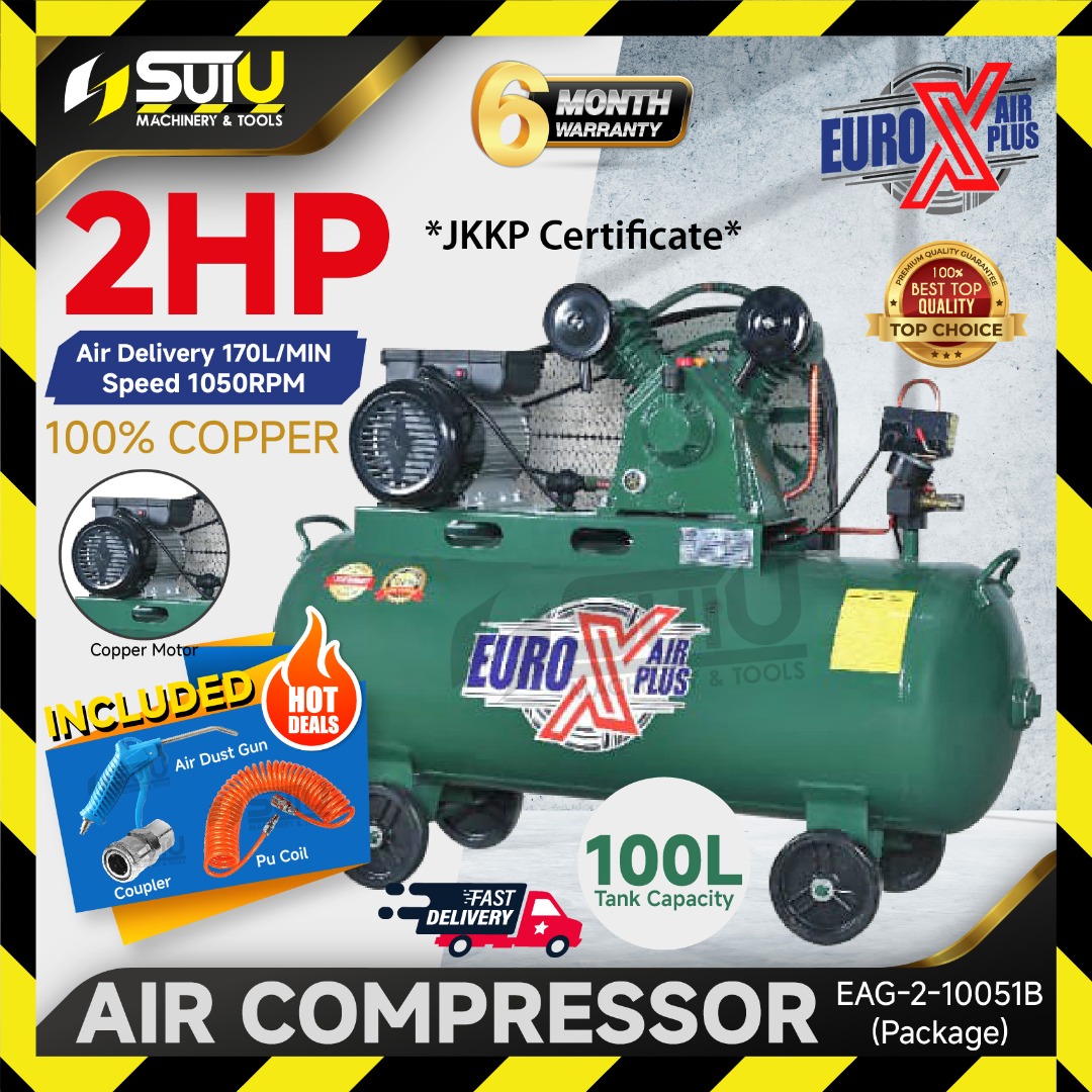 [PACKAGE] EUROX AIR PLUS EAG-2-10051B / EAG210051B 100L 2HP Air Compressor / Kompressor 1.5kW ...