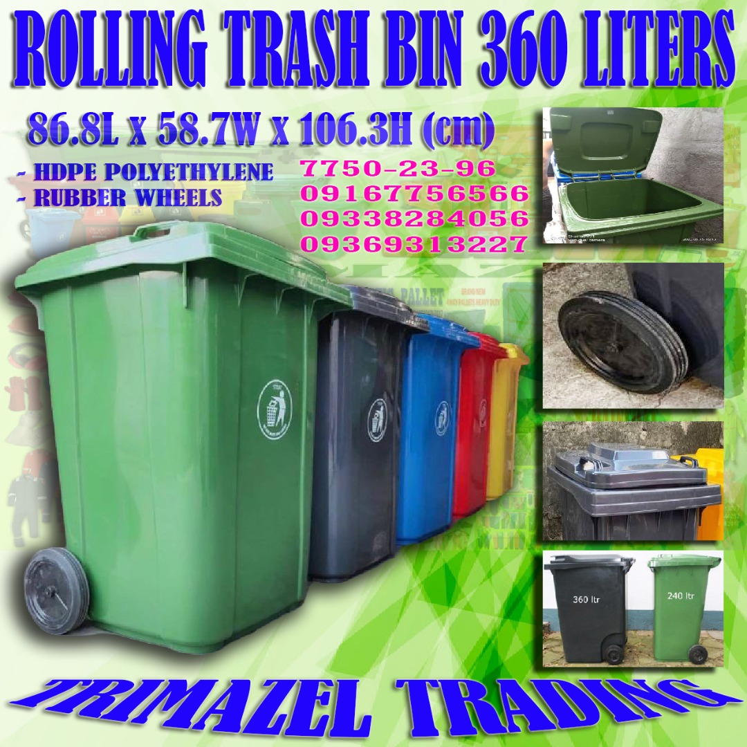 roller king trash bin rolling bin heavy duty, Furniture & Home Living ...