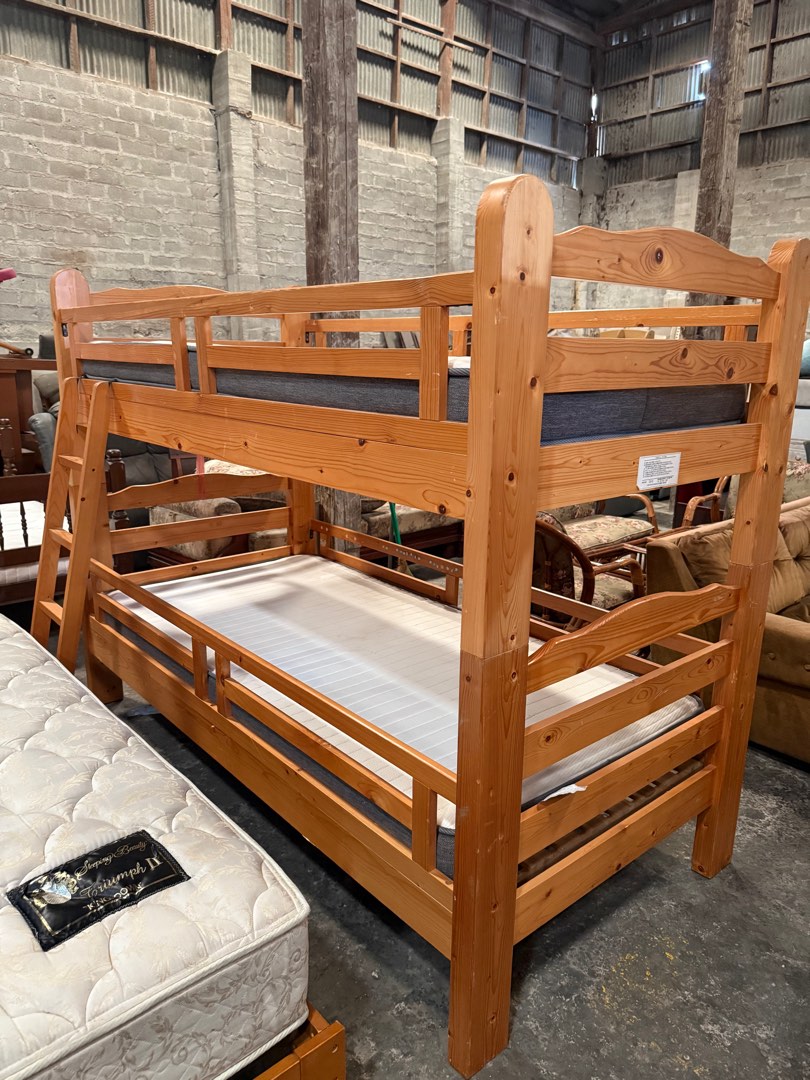 Solid wood double deck bed frame with foam, Furniture & Home Living ...