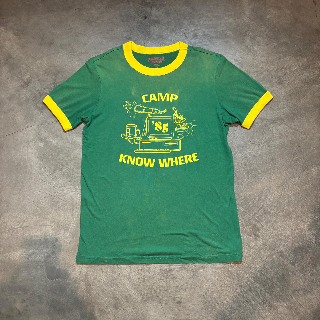 Stranger Things Camp Know Where 85’ Ringer Shirt Short Sleeve Green ...