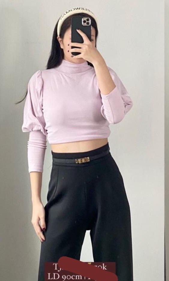 Turtle neck purple lilac juliet sleeves hijab friendly, Fesyen Wanita ...