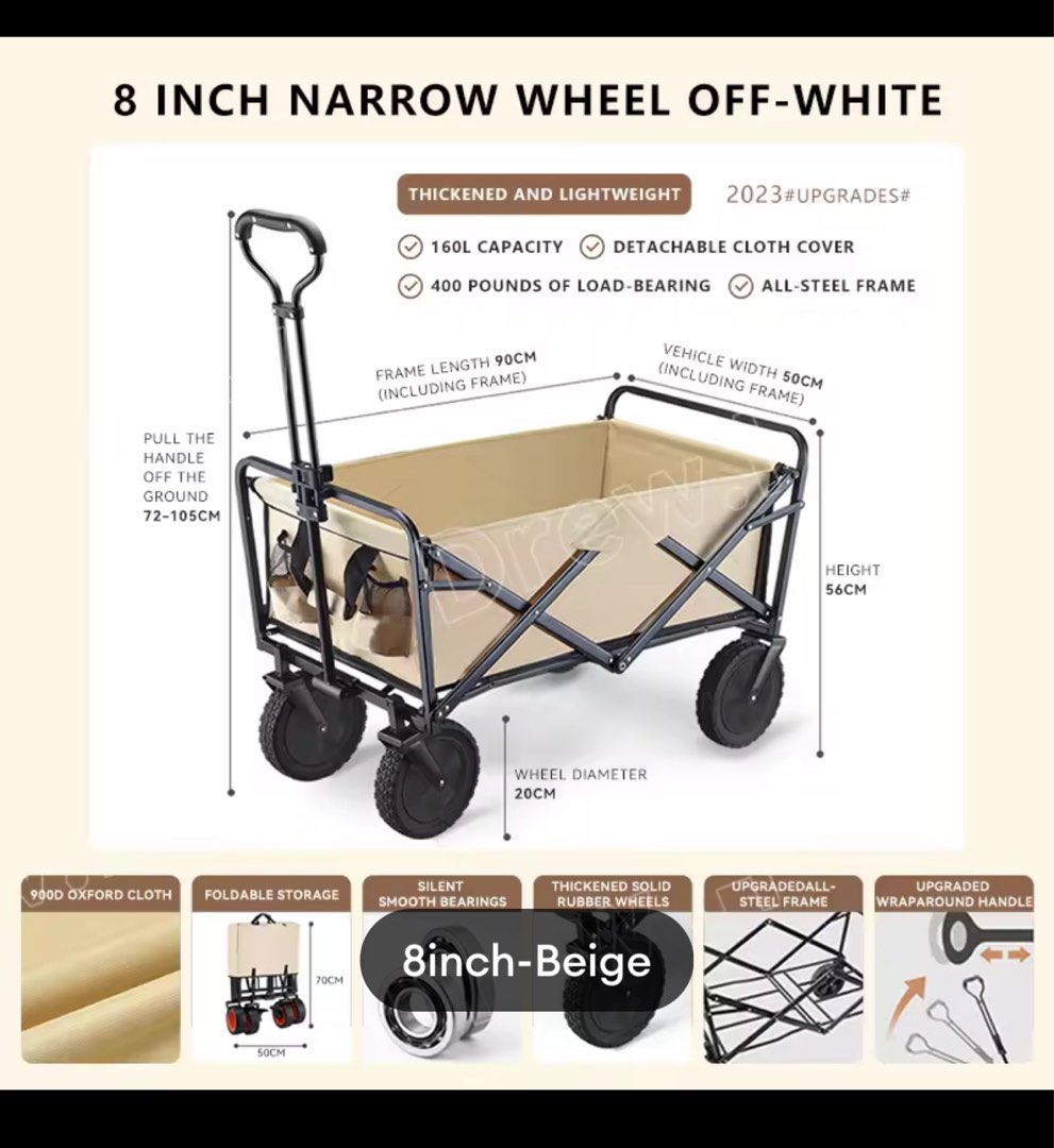 160L Camping Trolley 5-8 inch Portable and Foldable Trolley with brake ...