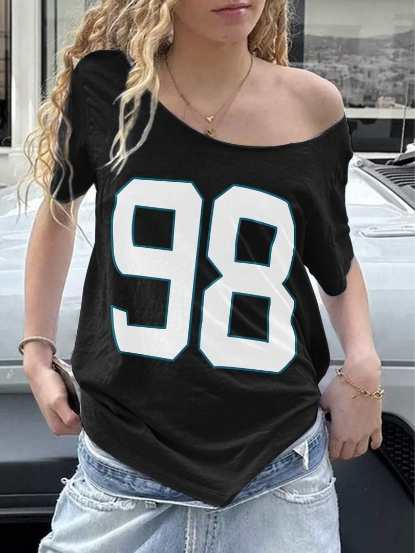 Assymetric Numeric Print, Women's Fashion, Tops, Shirts on Carousell