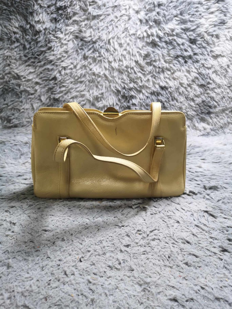 Beige Leather Push Lock Hand Bag, Women's Fashion, Bags & Wallets ...