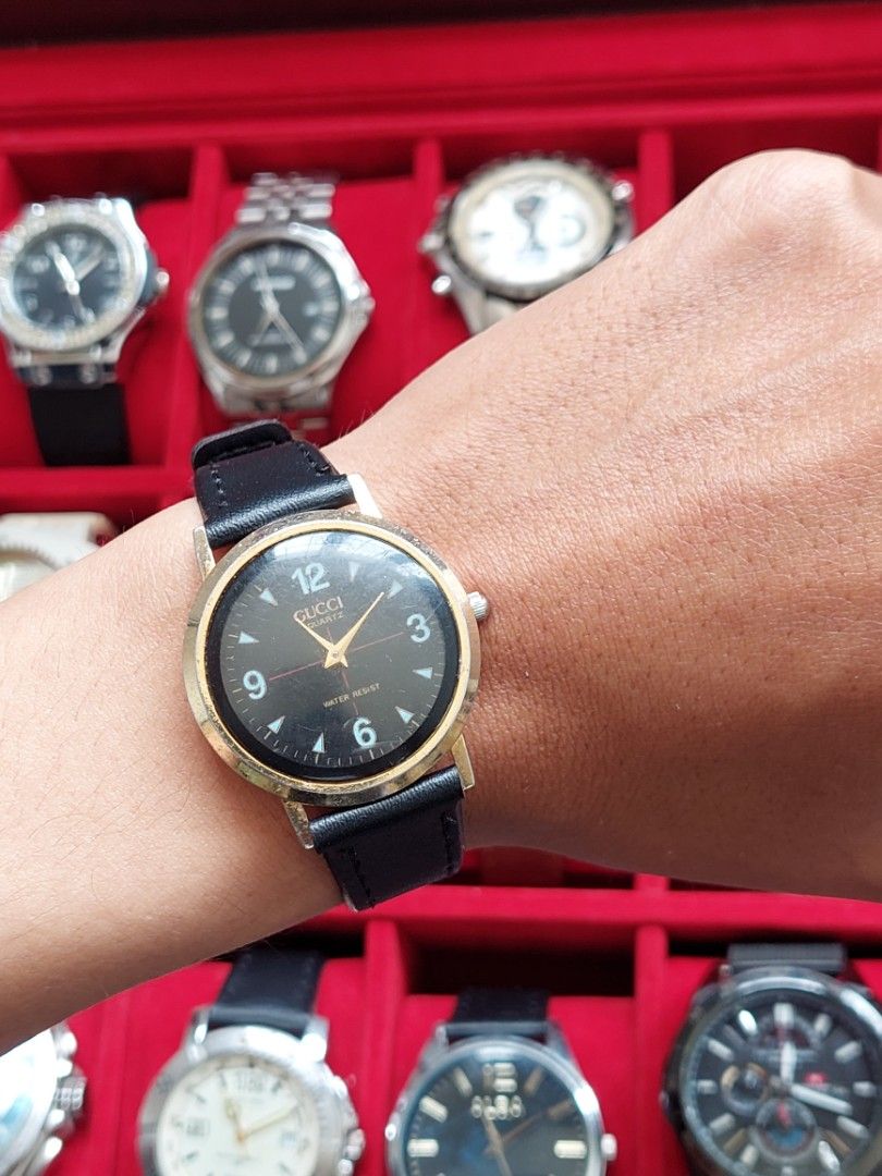 Jam Tangan Gucci Original Vintage 18K Gold Plated, Fesyen Pria, Jam ...