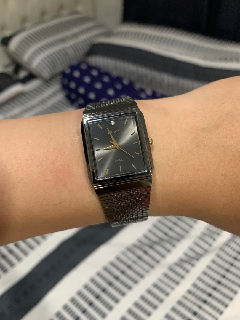 Alba Swarovski Estate Tank black stainless quartz kondisi istimewa ...