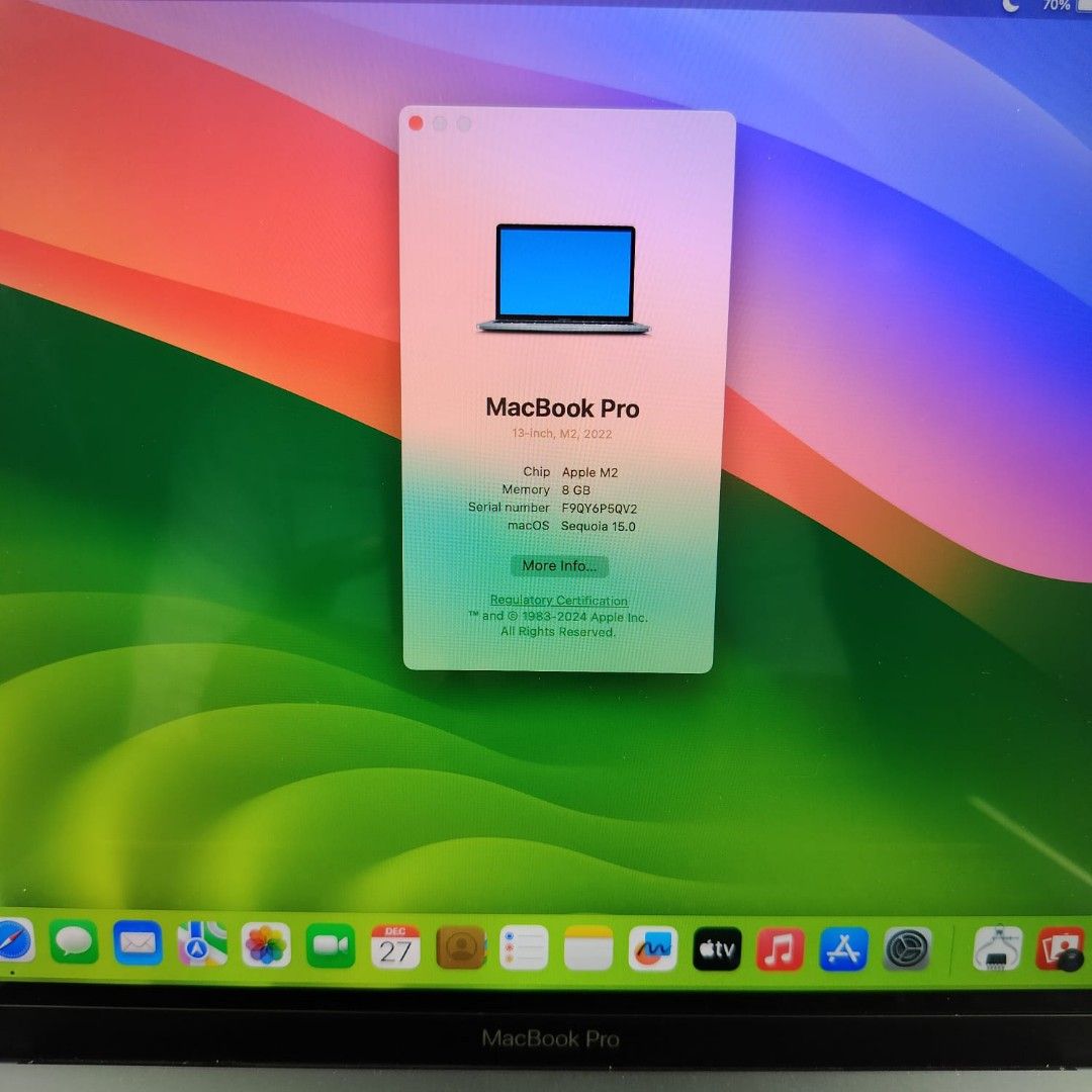 Macbook Pro M2 Ram 8 Ssd 512 layar 13 inch lengkap full set ibox ...
