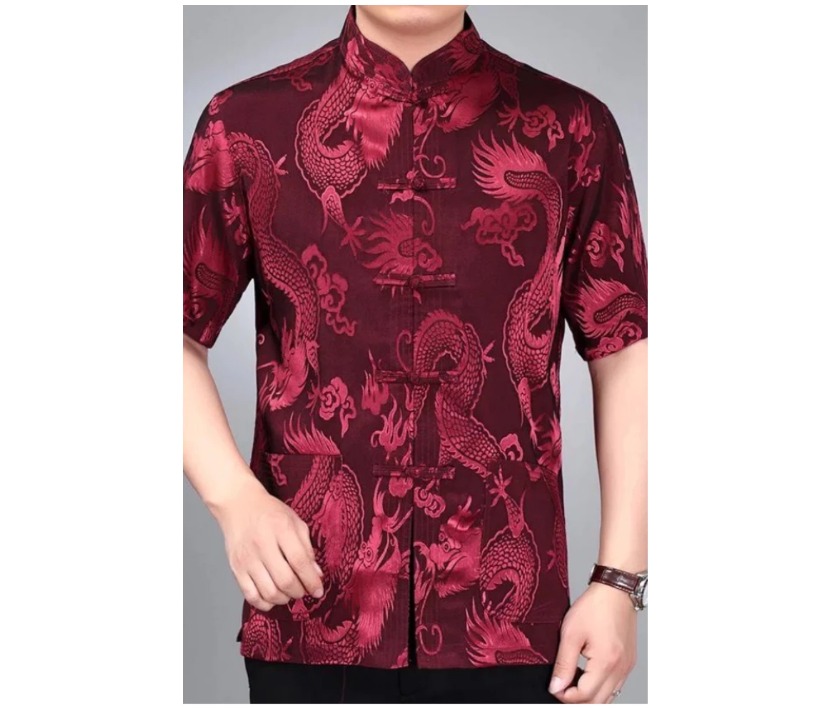Man Red Dragon Samfu/ Tang Suit top (FREE PANTS), Men's Fashion, Tops ...