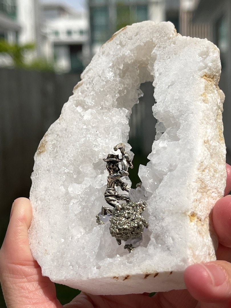 Moroccan Geode Slice with Pyrite and Miner Crystal, Furniture & Home ...