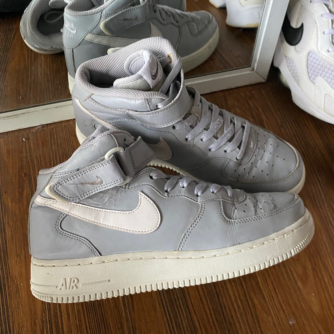 Nike Air Force 1 mid light grey white casual original murah not af1 red ...
