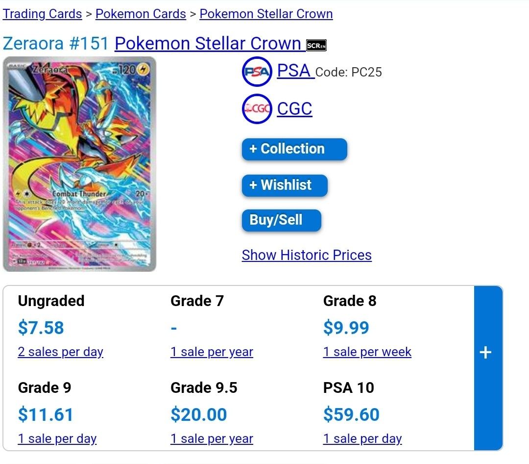 POKEMON TCG STELLAR CROWN - ZERAORA IR ILLUSTRATION RARE 151/142 ...