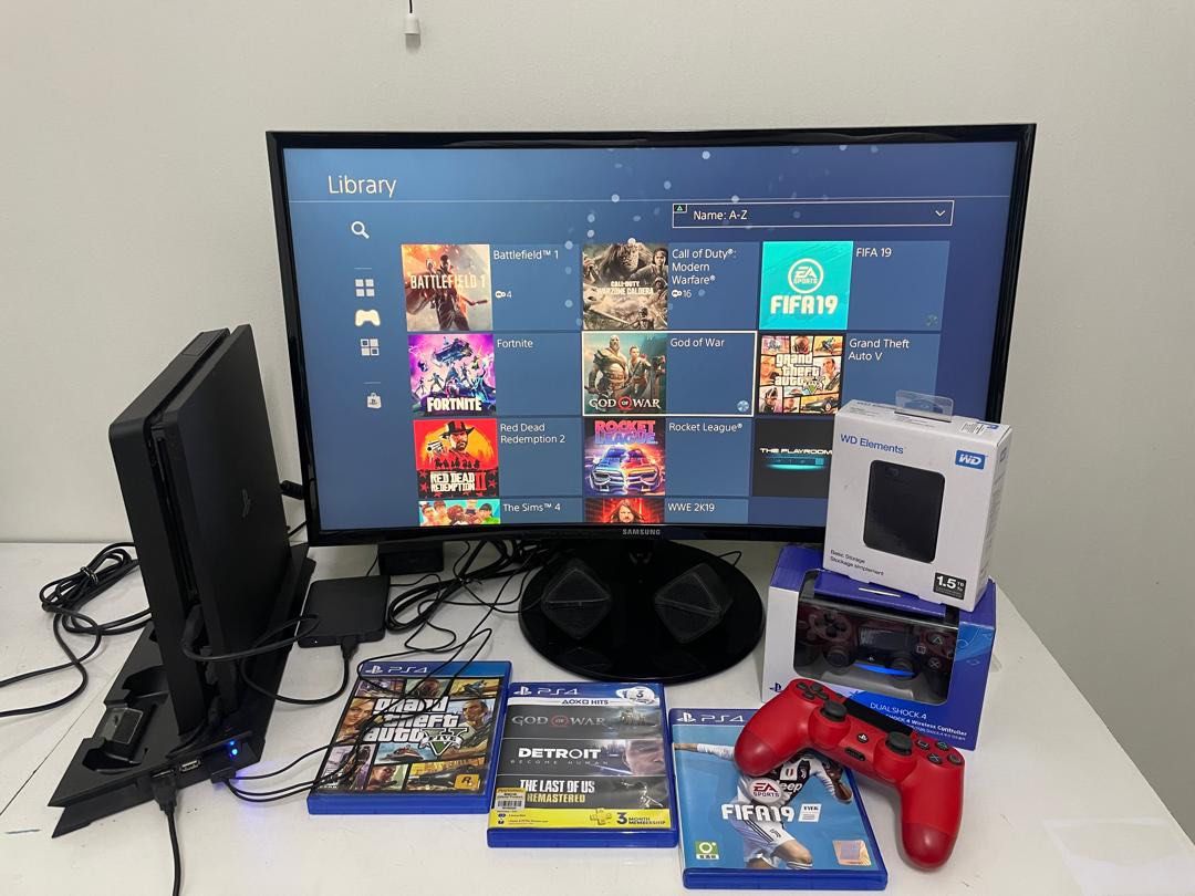 PS4 + Curved Monitor + Games + ID + External Hard Disk, Video Gaming ...
