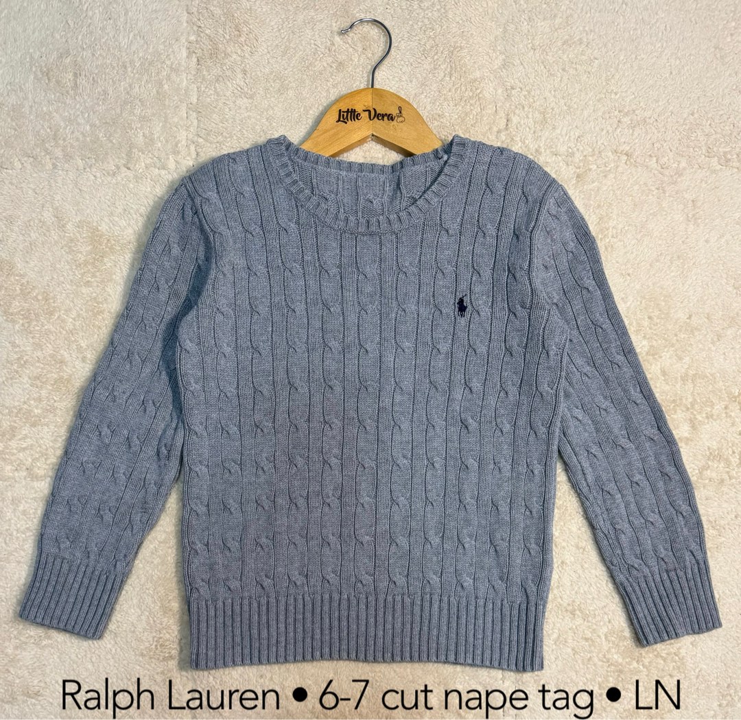 Ralph Lauren RL gray cable knitted sweater, Babies & Kids, Babies ...