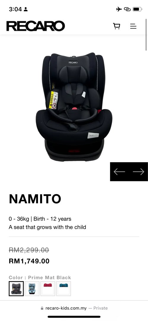 Recaro Namito car seat, Babies & Kids, Going Out, Car Seats on Carousell