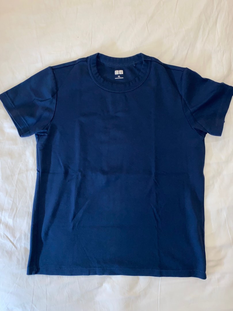 Uniqlo Crew Neck Tee in Navy Blue, Women's Fashion, Tops, Shirts on ...