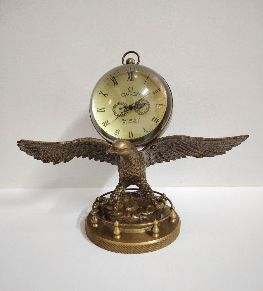 Vintage Brass Eagle Omega Manual Winding Table Clock, Hobbies & Toys ...