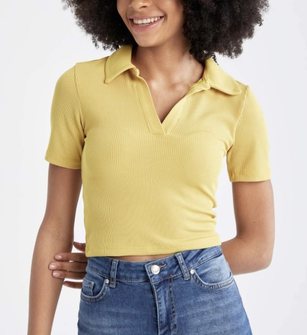 Zara Yellow Ribbed Polo Top, Women's Fashion, Tops, Others Tops on ...