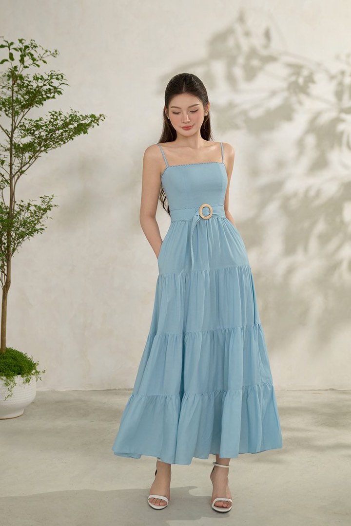 AERILYN BELTED MAXI DRESS IN BABY BLUE, Women's Fashion, Dresses & Sets ...