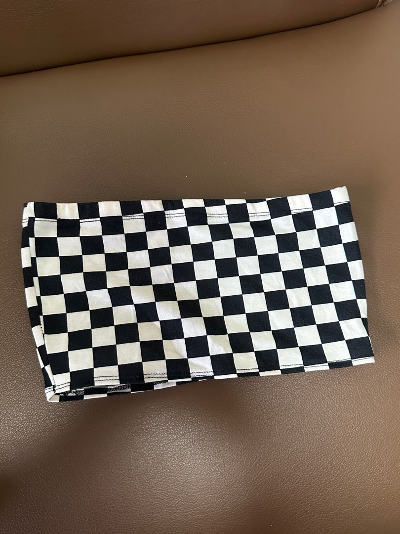 Black and White Checkered Tube Top, Women's Fashion, Tops, Sleeveless ...