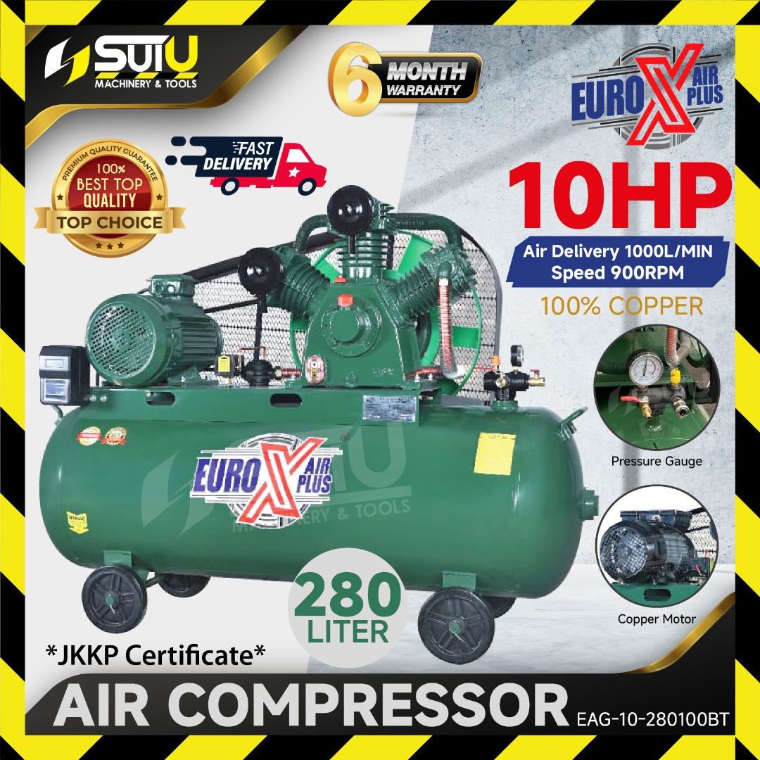 [COMPRESSOR ONLY] EUROX AIR PLUS EAG-10-280100BT / EAG10280100BT 280L 10HP Air Compressor ...